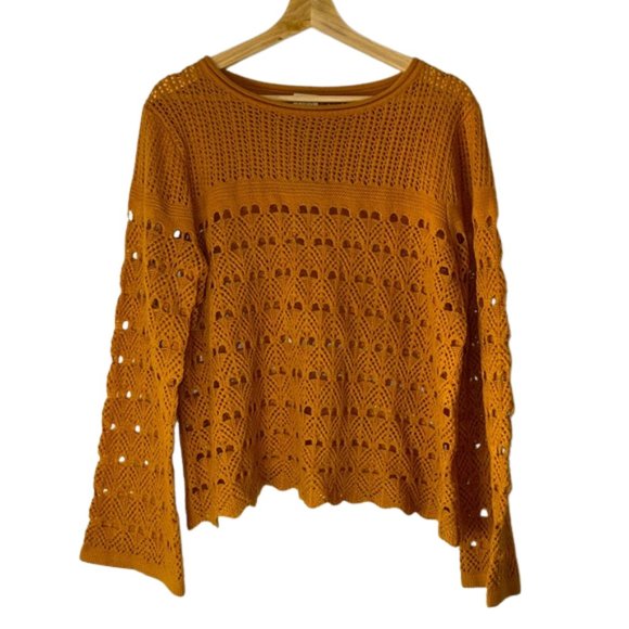Cupio | Sweaters | Guc Cupio Mustard Yellow Crochet Bell Sleeve Sweater ...